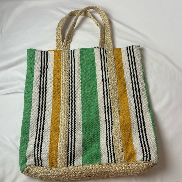 Fabulous MJ | Bags | Fabulous Mj Woven Cotton And Jute Tote Bag Green ...